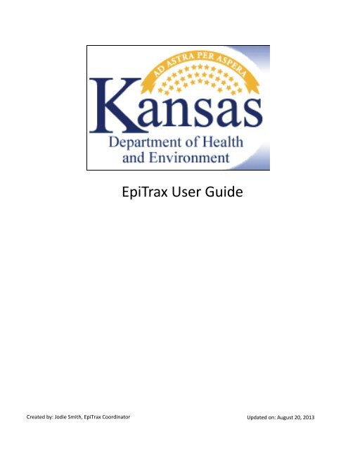 EpiTrax User Guide - Kansas Department of Health & Environment