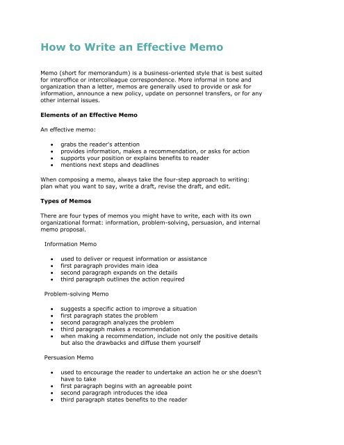How to Write an Effective Memo How to Write an Effective Memo