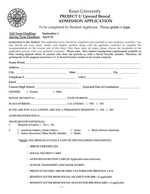 Upward Bound Application (PDF document) - Kean University