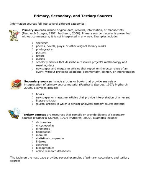 Primary, Secondary, and Tertiary Sources - Kean University
