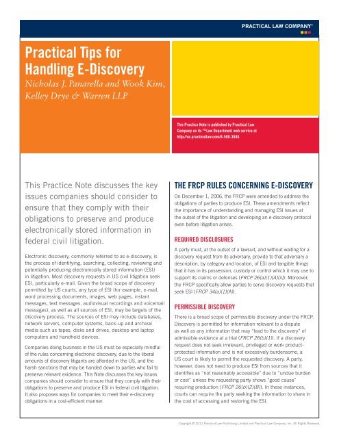 Practical Tips for Handling E-Discovery - Kelley Drye