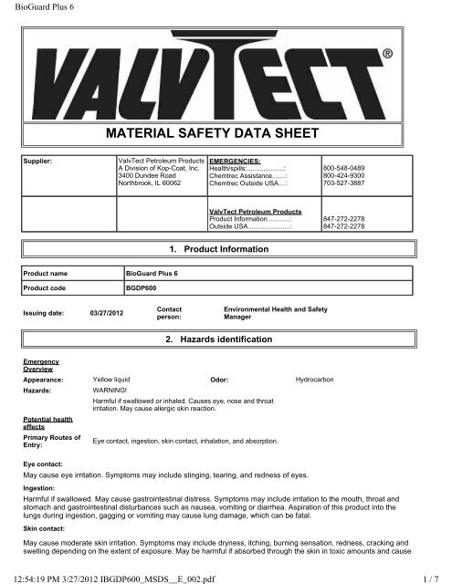 Material Safety Data Sheet - Kellogg Marine Supply