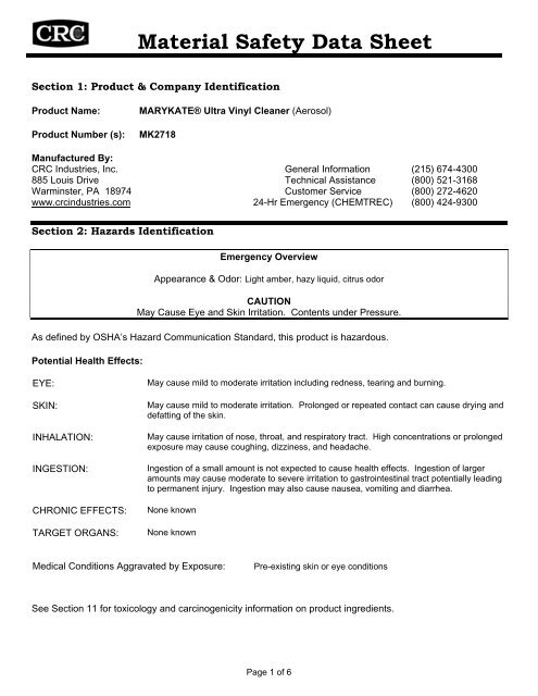 MATERIAL SAFETY DATA SHEET - Kellogg Marine Supply