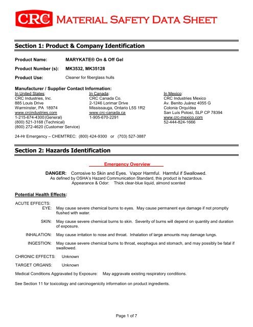MATERIAL SAFETY DATA SHEET - Kellogg Marine Supply