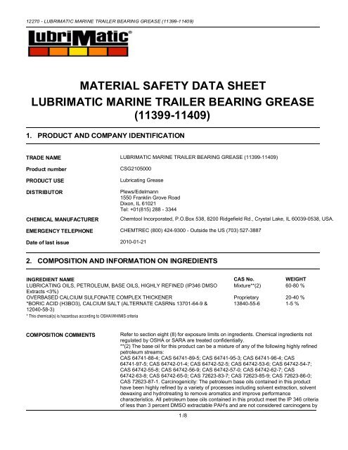 material safety data sheet lubrimatic marine trailer bearing grease