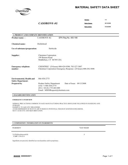 Casoron 4G Herbicide - 25 lb. bag MSDS - Do My Own Pest Control