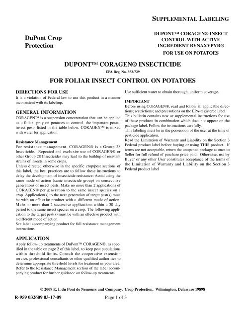 DUPONT™ CORAGEN® INSECTICIDE - Crop Data Management ...