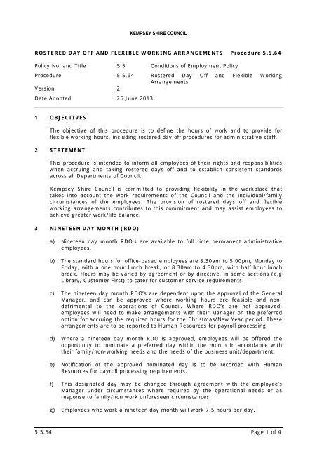 Rostered Day Off and Flexible Working Arrangements