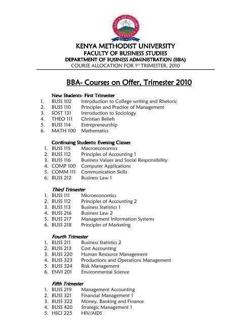 BBA- Courses on Offer, Trimester 20 Courses on Offer, Trimester 20 ...
