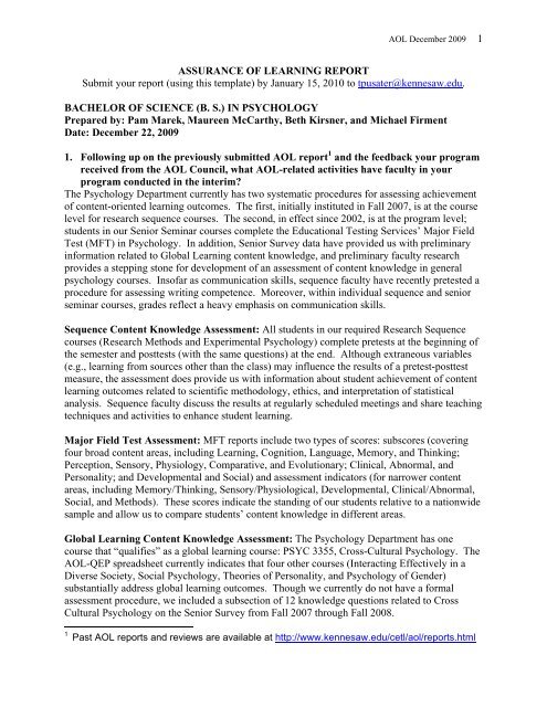 ASSURANCE OF LEARNING REPORT Submit your report (using ...