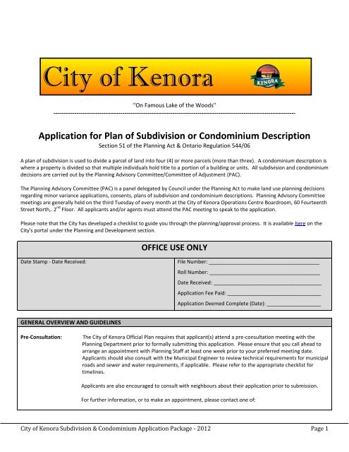 Application for Approval of a Plan of Subdivision or ... - Kenora.ca