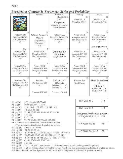 Precalculus Chapter 8: Sequences, Series and Probability