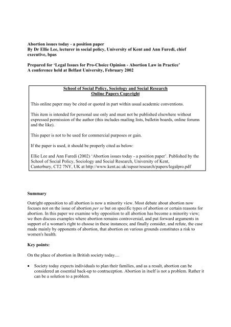 Abortion issues today - a position paper - University of Kent