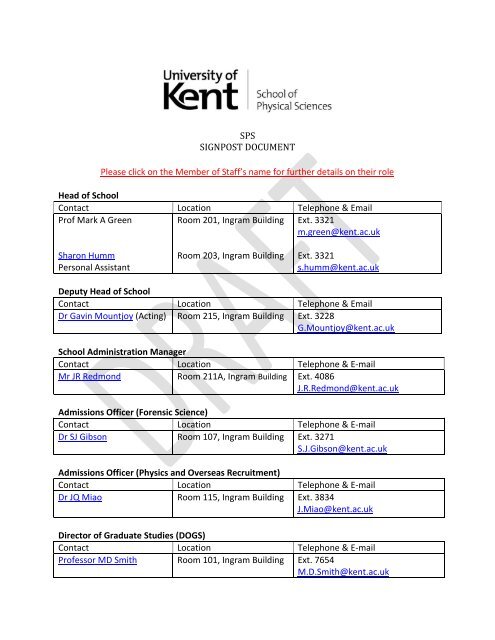 School of Physical Sciences Signpost Document
