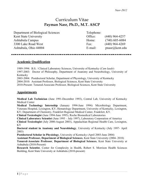 Curriculum Vitae - Kent State University