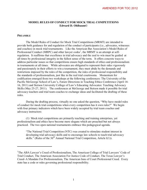 1 MODEL RULES OF CONDUCT FOR MOCK TRIAL ...