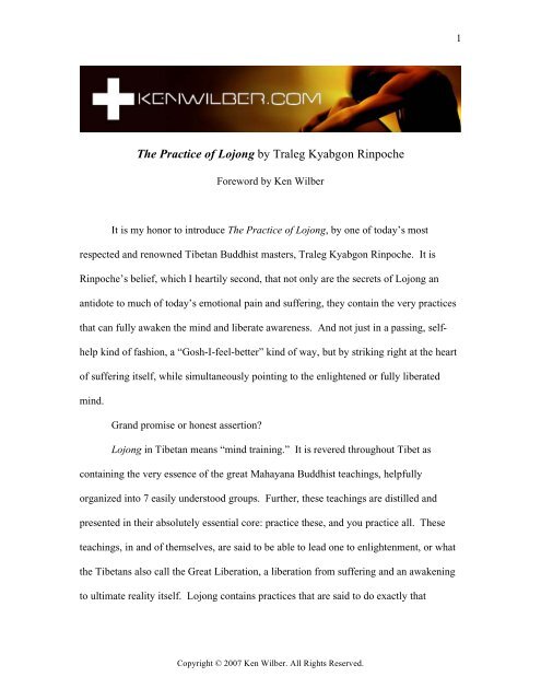 The Practice of Lojong by Traleg Kyabgon Rinpoche - Ken Wilber