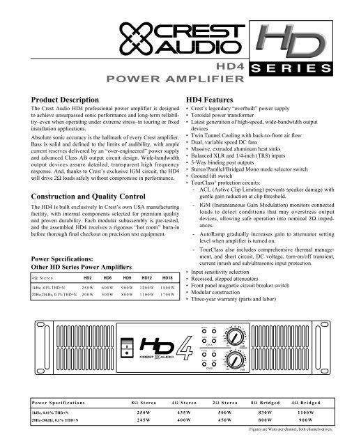 HD4 POWER AMPLIFIER - Crest Audio