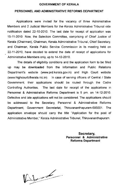 Secretary, - Government of Kerala
