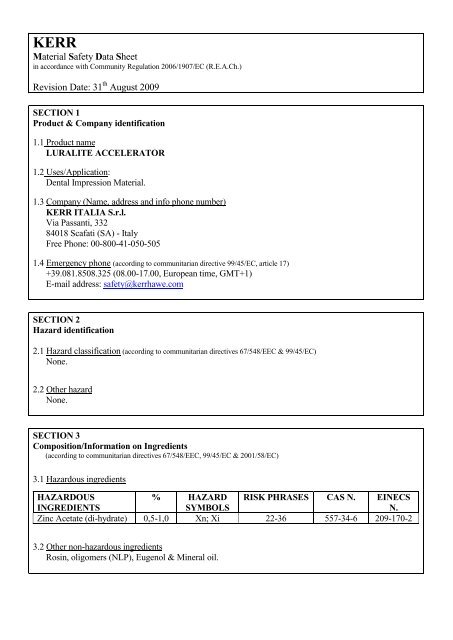 MSDS_Luralite Accelerator - Kerr