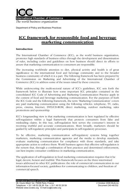 The Framework for Responsible Food and Beverage ... - ICC