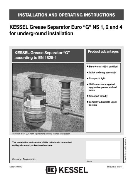 KESSEL Grease Separator Euro “G” NS 1, 2 and 4 ... - Kessel Design