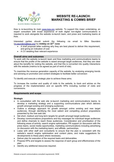 WEBSITE RE-LAUNCH: MARKETING & COMMS BRIEF