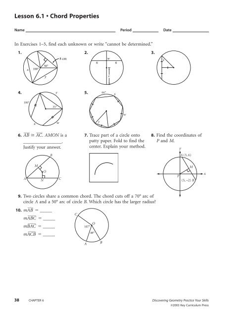 Lesson 6.1 â ¢ Chord Properties