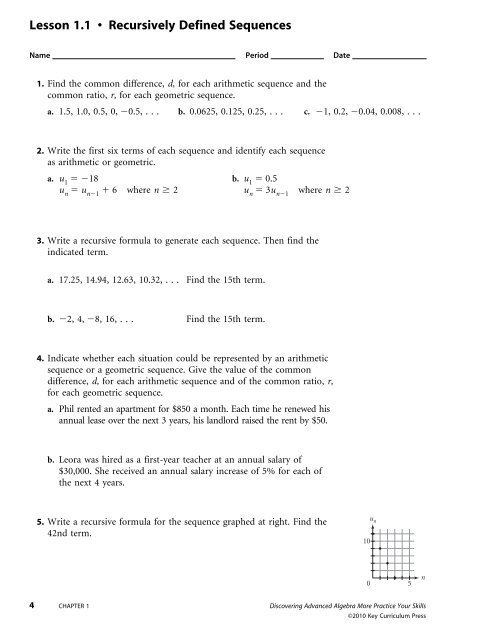 Lesson 1 1 â ¢ Recursively Defined Sequences
