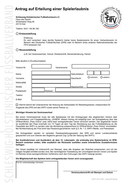 Antrag auf Erteilung einer Spielerlaubnis