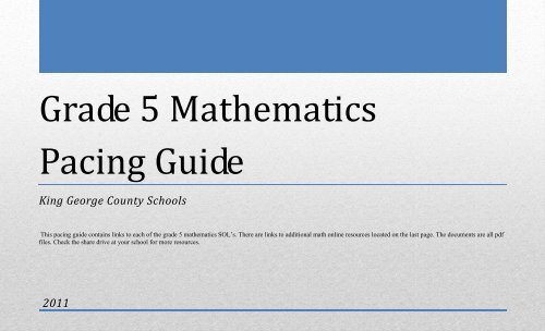 Grade 5 Mathematics Pacing Guide - King George County Schools