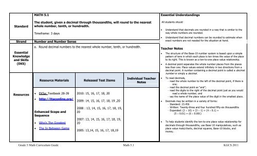 Grade 5 Math Curriculum Guide Math 5.1 KGCS 2011 Standard ...