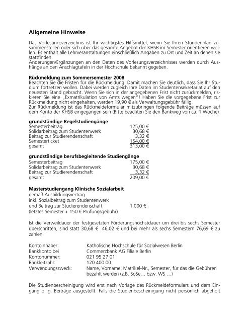 Allgemeine Hinweise - KHSB