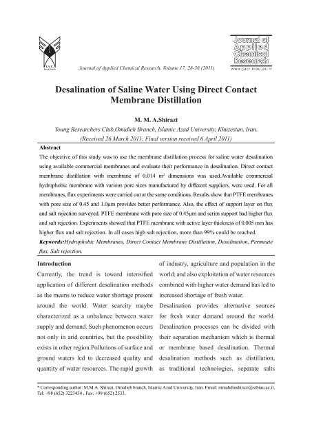 Desalination of Saline Water Using Direct Contact Membrane ...