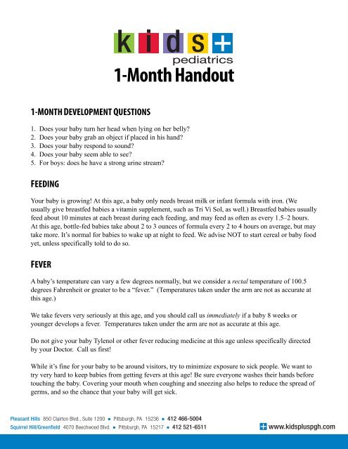 1-Month Handout - Kids Plus Pediatrics