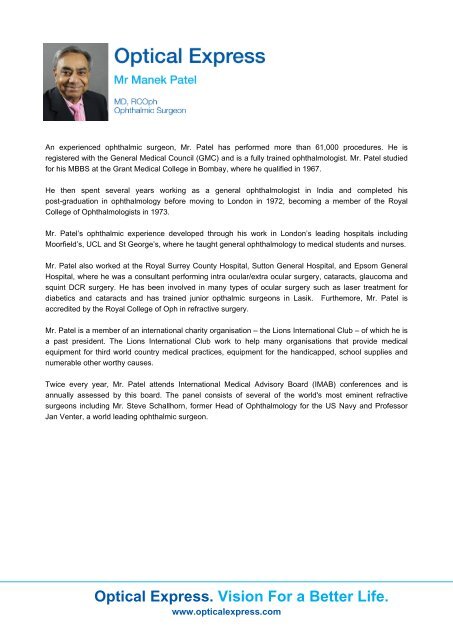 Manek Patel Eye Surgeon Optical Express