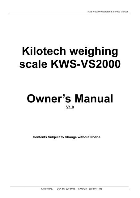 Kilotech weighing scale KWS-VS2000 Owner's Manual V1.0