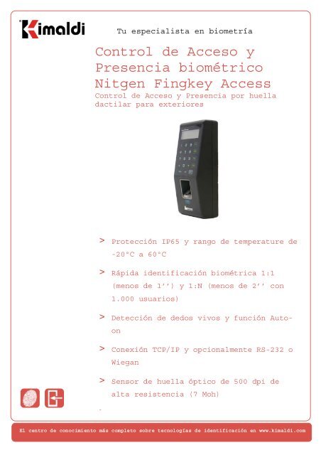 Control de Acceso y Presencia biomÃ©trico Nitgen Fingkey ... - Kimaldi