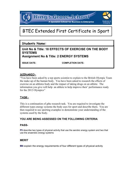 BTEC Extended First Certificate in Sport - kings-grove.cheshire.sch.uk