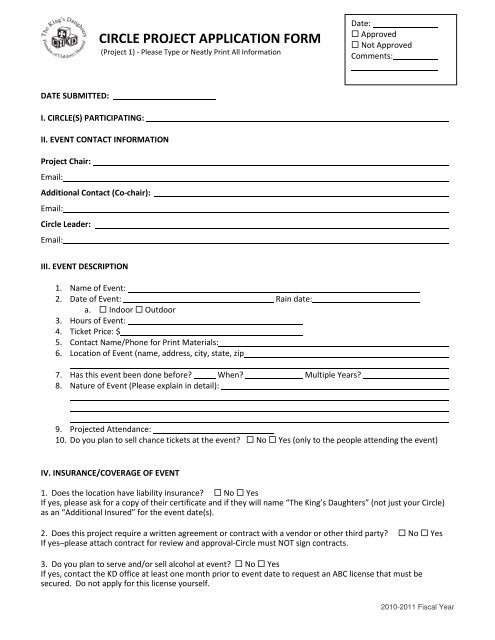 CIRCLE PROJECT APPLICATION FORM - The King's Daughters