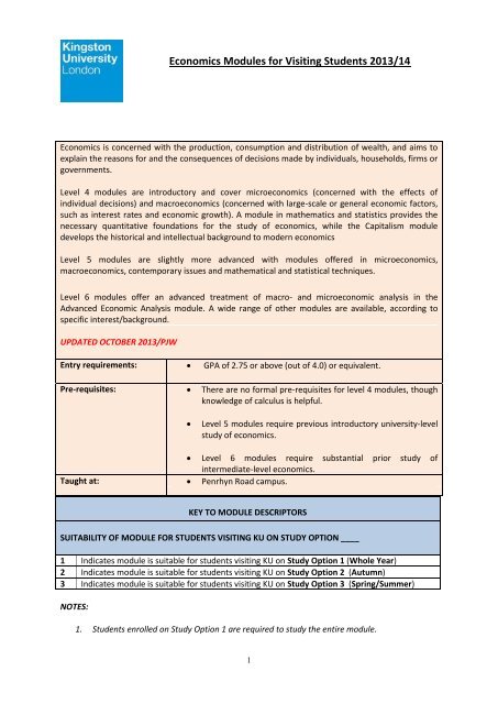 Economics Modules for Visiting Students 2013/14 - Kingston ...