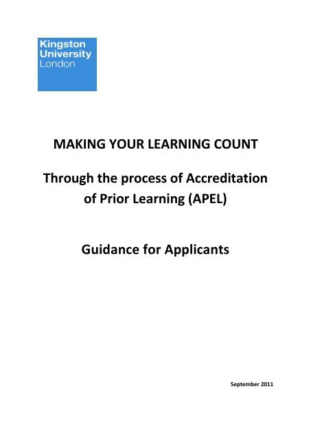 Making your learning count â a guide to APEL - Kingston University