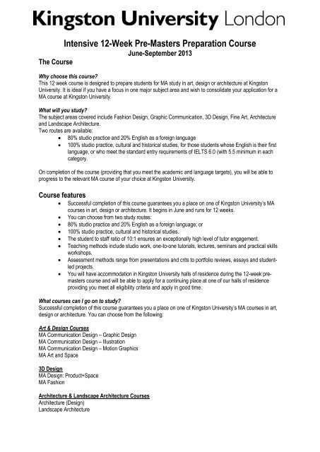 Download a PDF course booklet - Kingston University