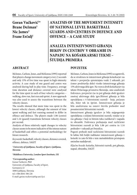 analysis of the movement intensity of national level ... - KinSi