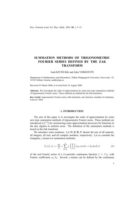 summation methods of trigonometric fourier series defined by