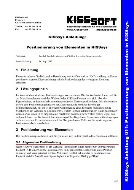 KISSsys Anleitung 011: Positionierung von Elementen ... - KISSsoft AG
