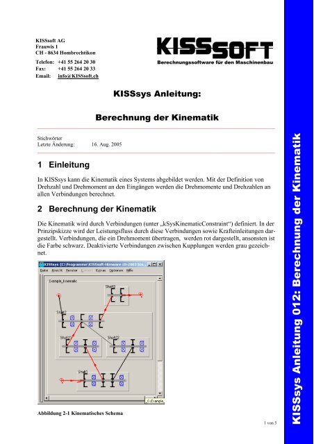 KISSsys Anleitung 012: Berechnung der Kinematik - KISSsoft AG