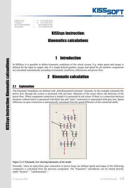 KISSsys Instruction: Kinematics calculations 1 Introduction 2 ...