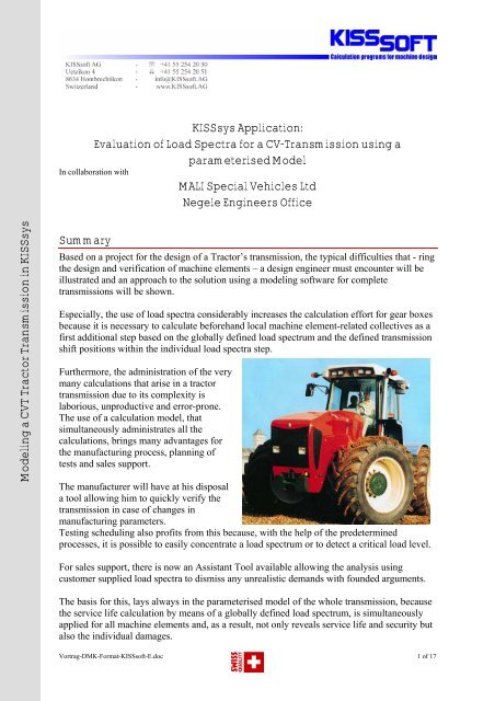 KISSsys Application: Evaluation of Load Spectra for a ... - KISSsoft AG