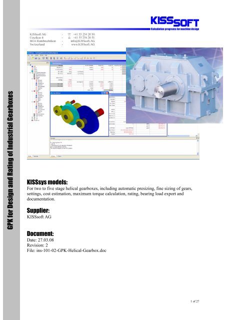 GPK for Design and Rating of Industrial Gearboxes - KISSsoft AG